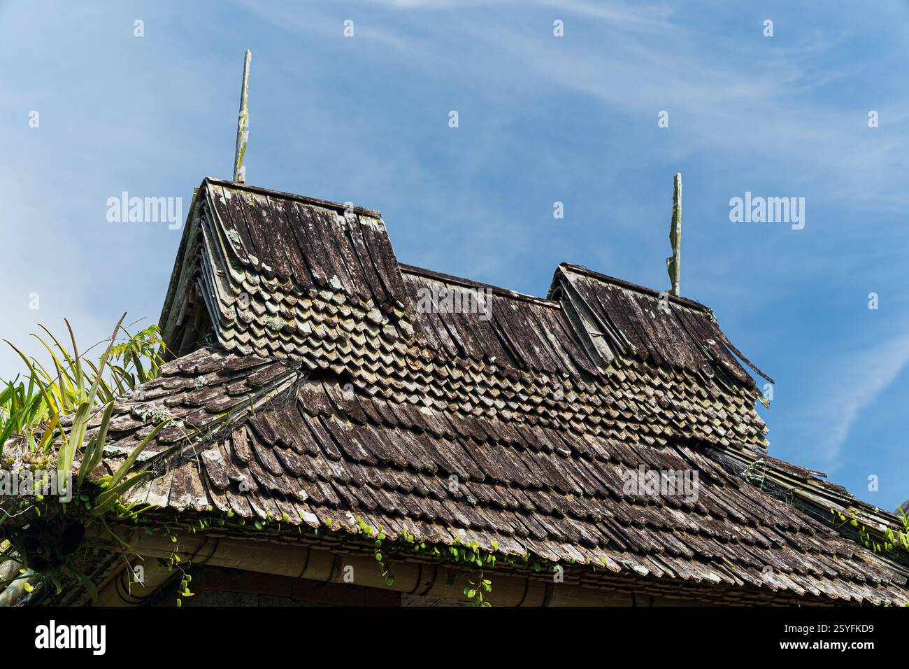 Traditional house roof in Penglipuran Village, Bali. Made from wood or ...