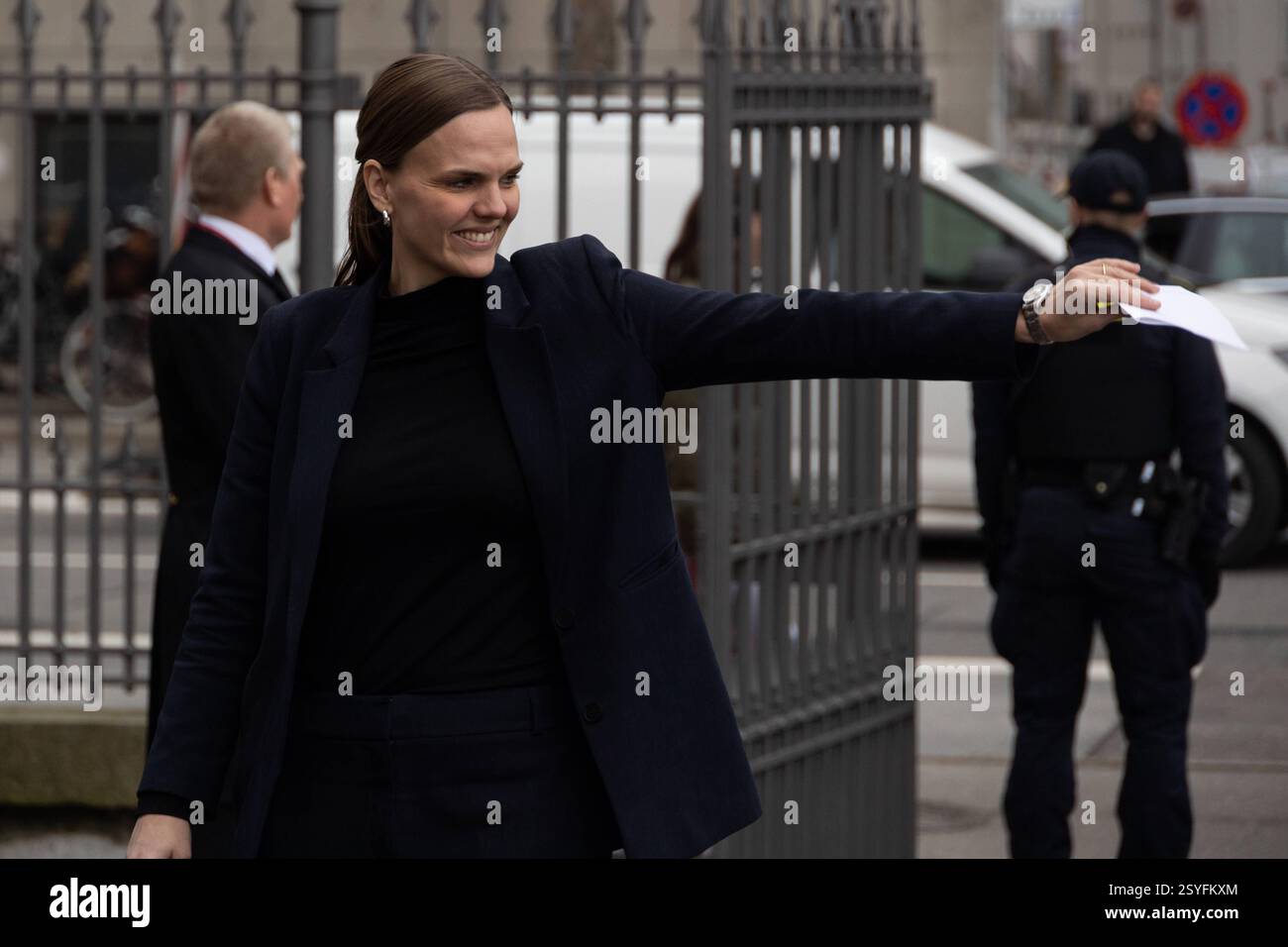 Minister for Digitalisation, Caroline Stage Olsen arrives at a church ...