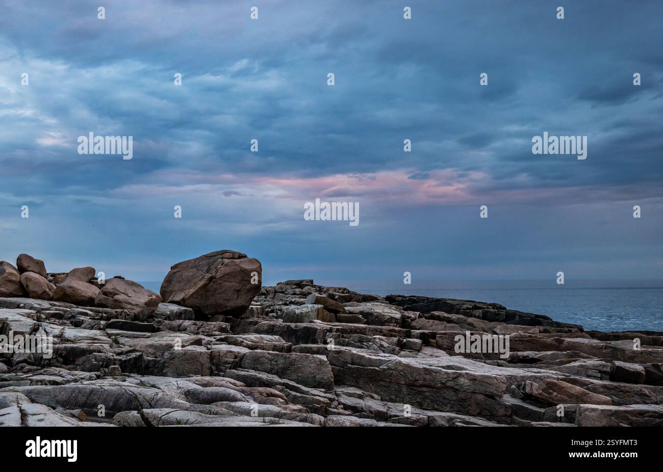 Subtle Sunset Colors Over Rocky Maine Beach in Acadia Stock Photo - Alamy