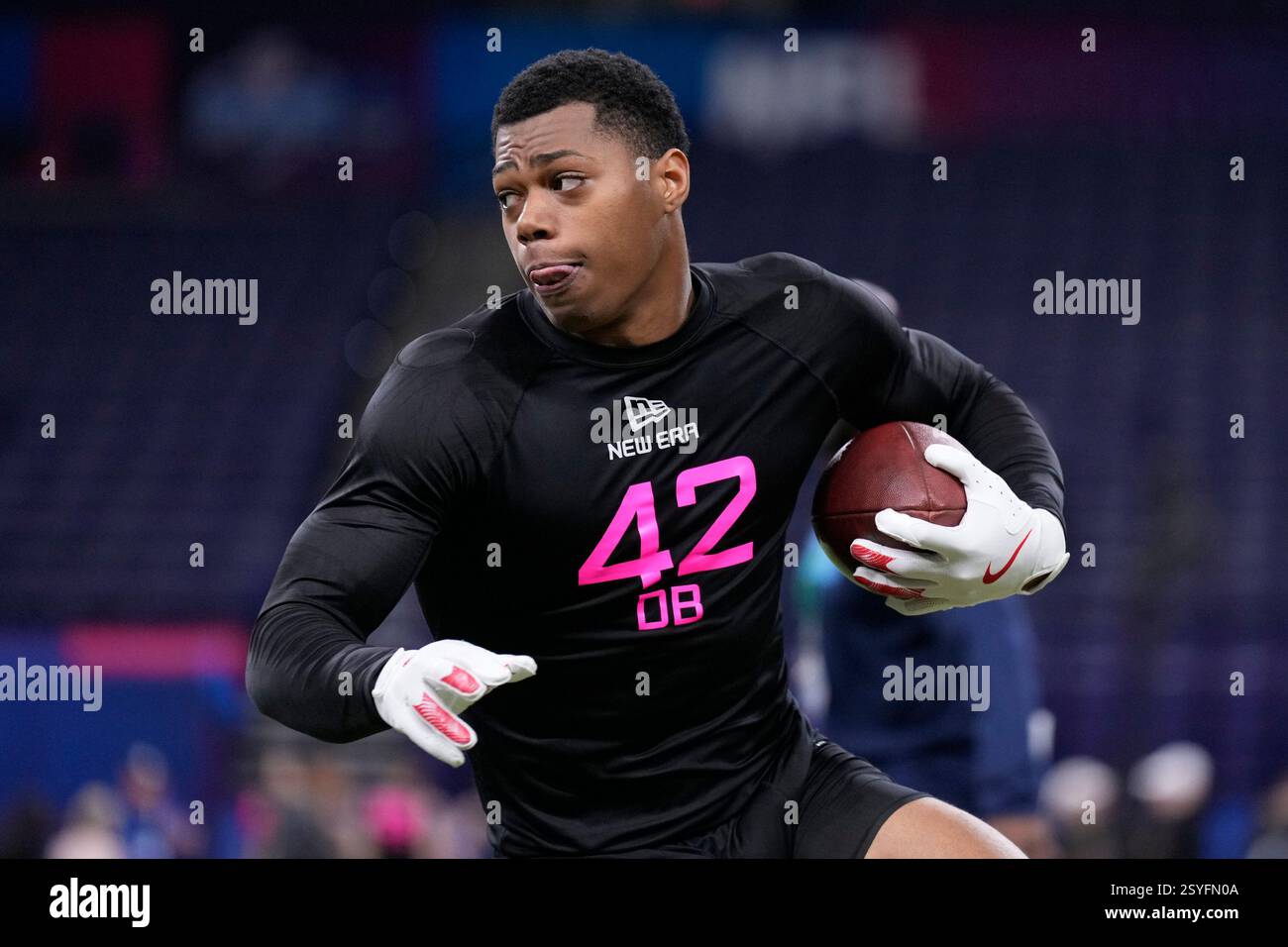 Navy defensive back Rayuan Lane III runs a drill at the NFL football ...