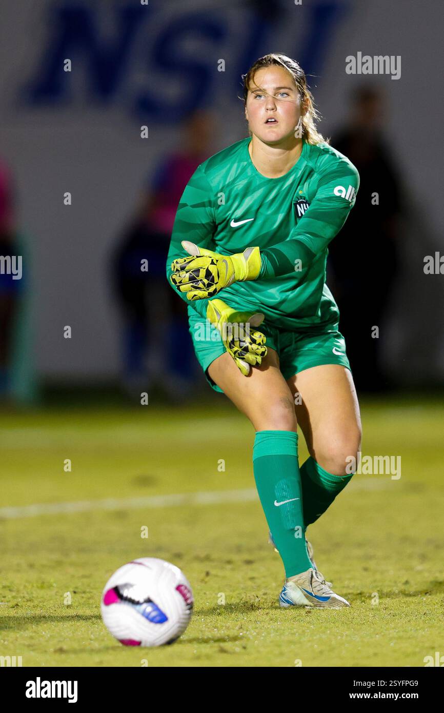 DAVIE, FL - FEBRUARY 26: Gotham City goalkeeper Ryan Campbell (12) (R ...