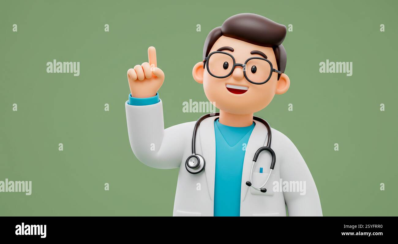 Animated 3D Cartoon Doctor Character Smiling and Pointing Up,3D avatar ...