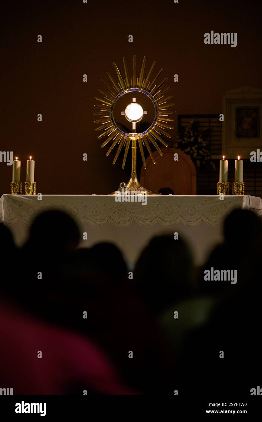 Monstrance with Jesus Christ in the Blessed Sacrament displayed for ...