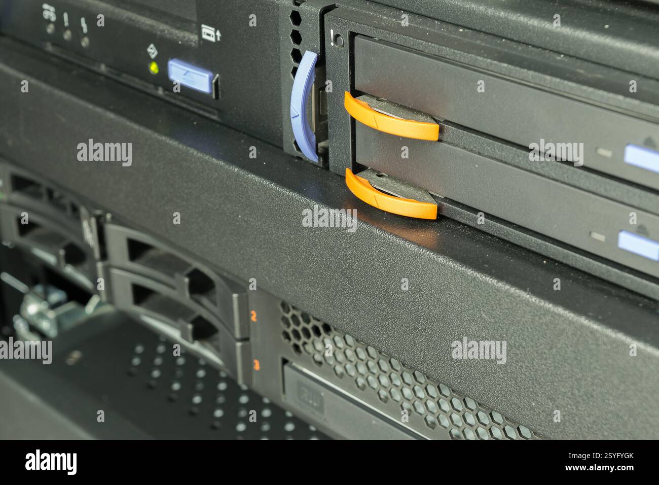 Computer Server and CD or DVD and tape drive in datacenter Stock Photo ...