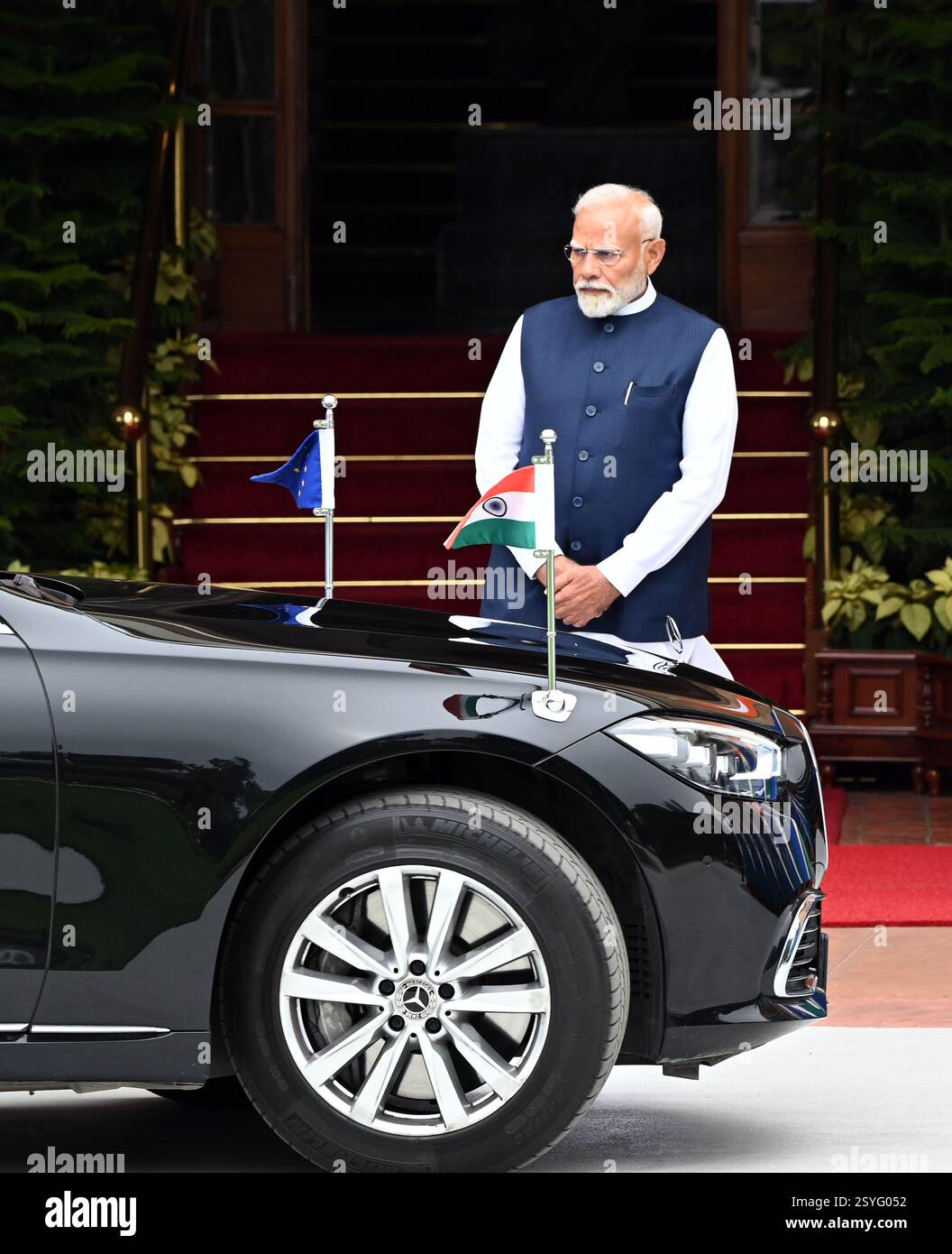 NEW DELHI, INDIA - FEBRUARY 28: Prime Minister Narendra Modi waits to receive President of the ...