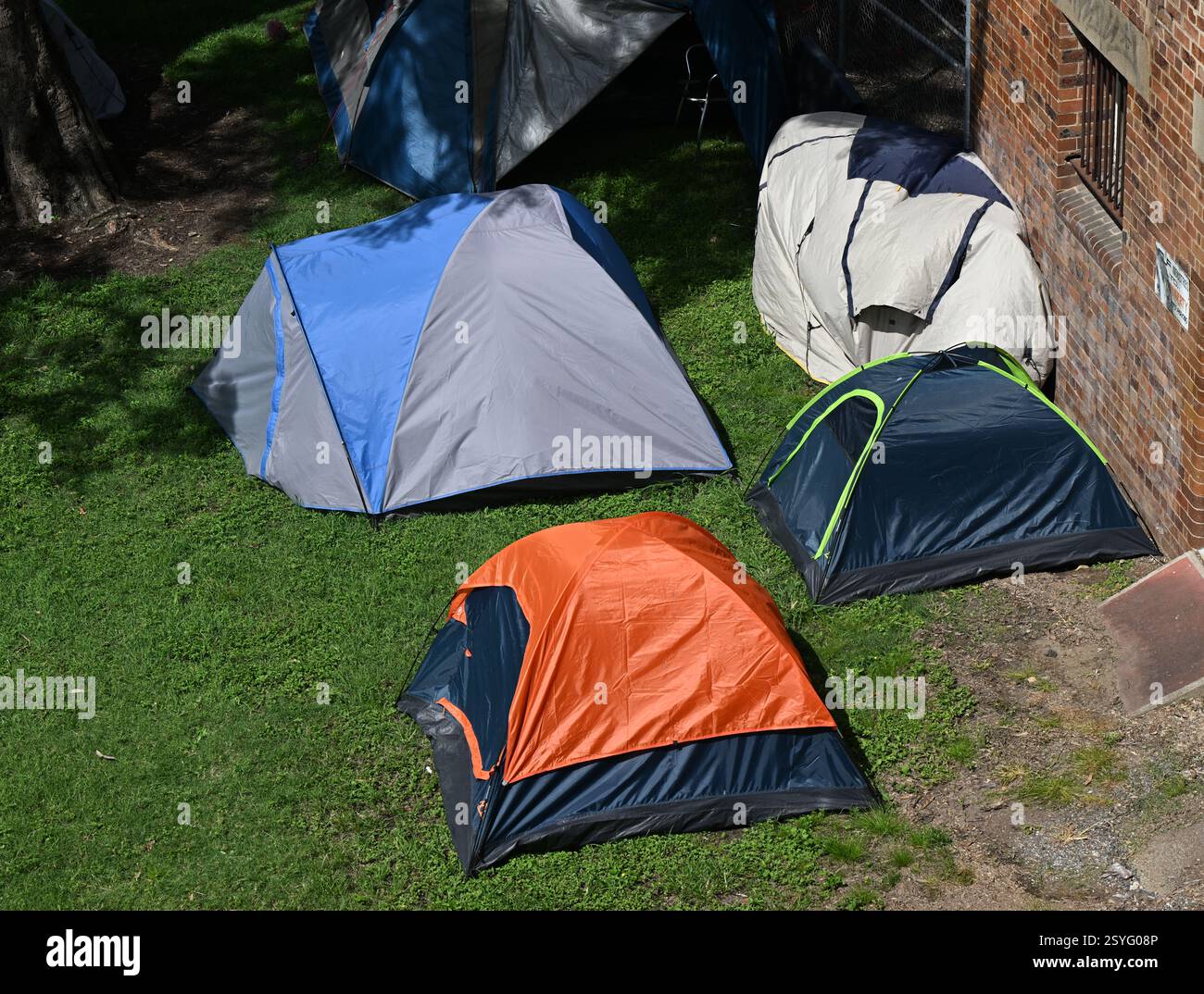 An encampment of homeless people is seen under the Go Between Bridge in ...