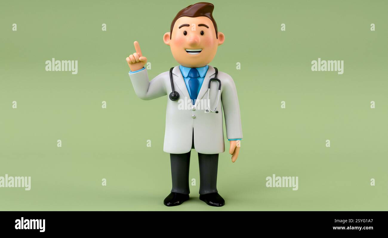 Animated 3D Cartoon Doctor Character Smiling and Pointing Up,3D avatar ...