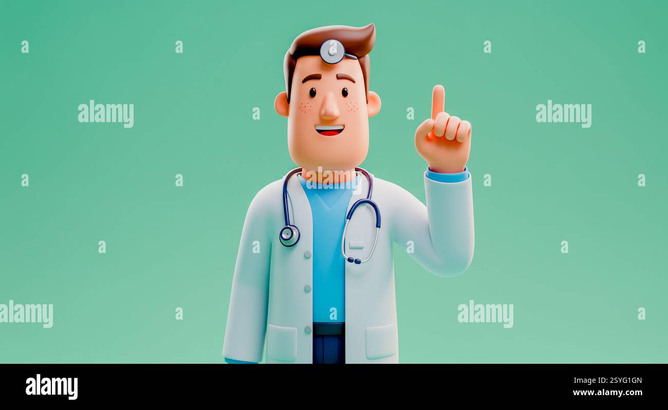 Animated 3D Cartoon Doctor Character Smiling and Pointing Up,3D avatar ...