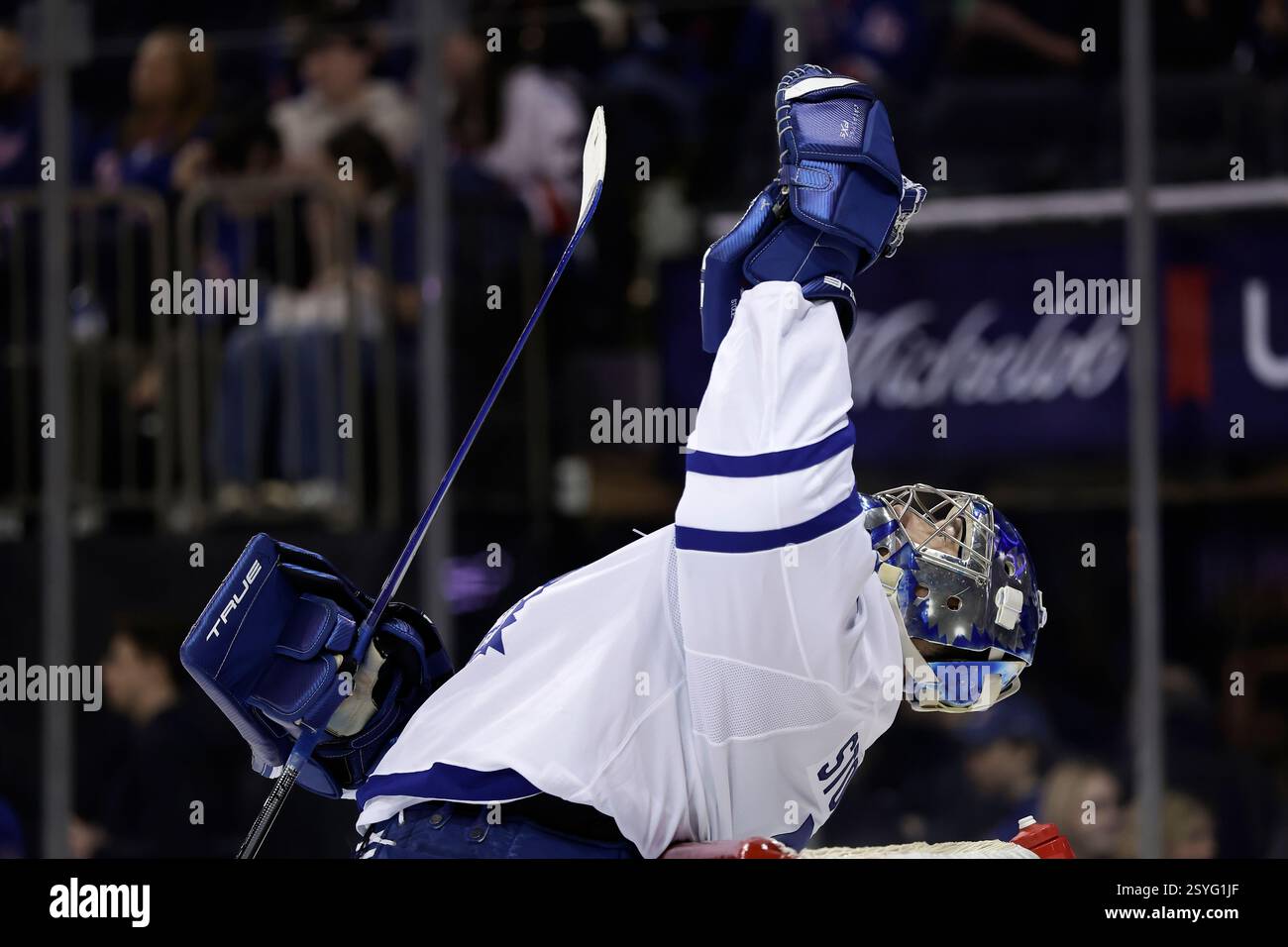 Toronto Maple Leafs goaltender Anthony Stolarz (41) reacts in the ...