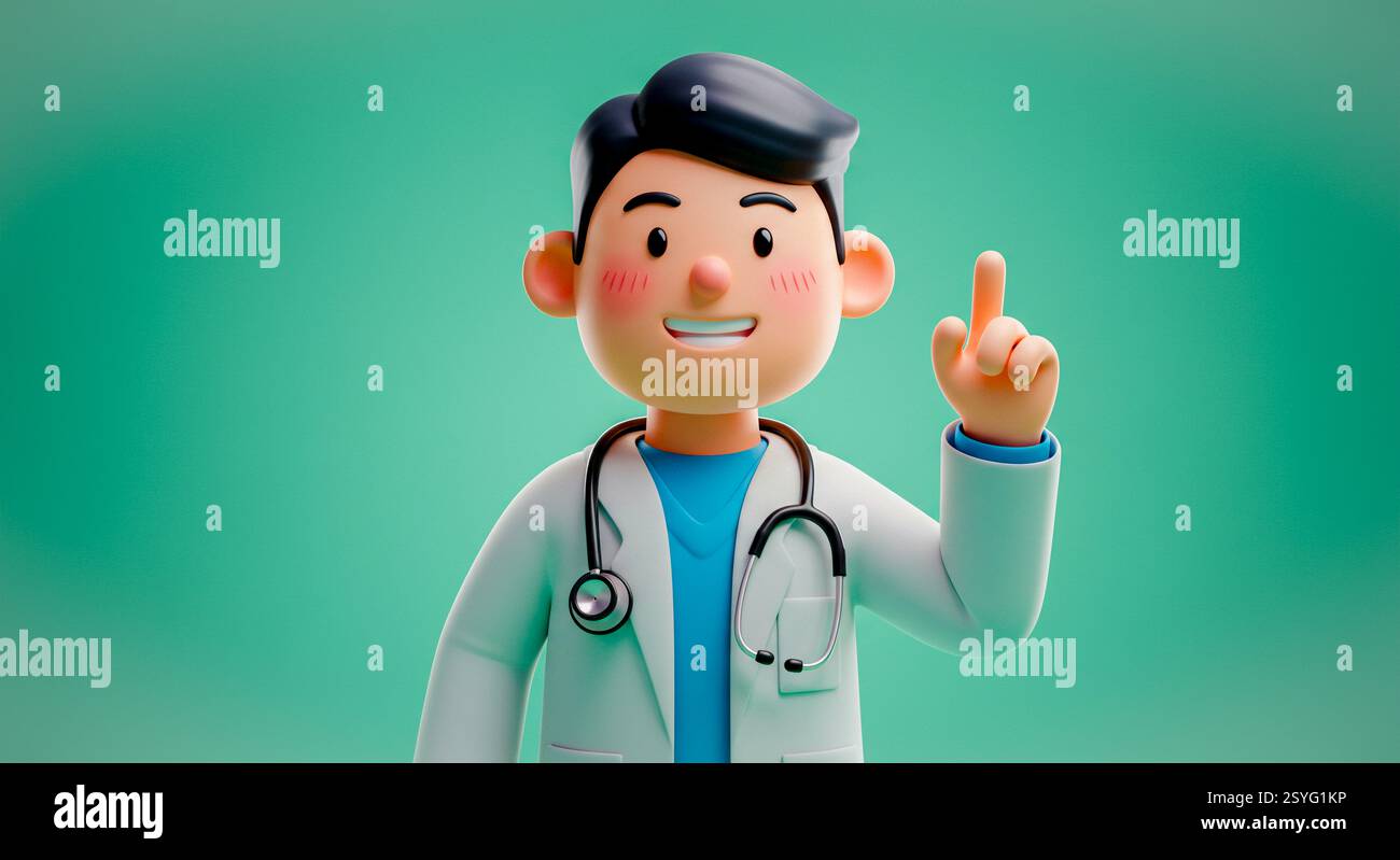 Animated 3D Cartoon Doctor Character Smiling and Pointing Up,3D avatar ...