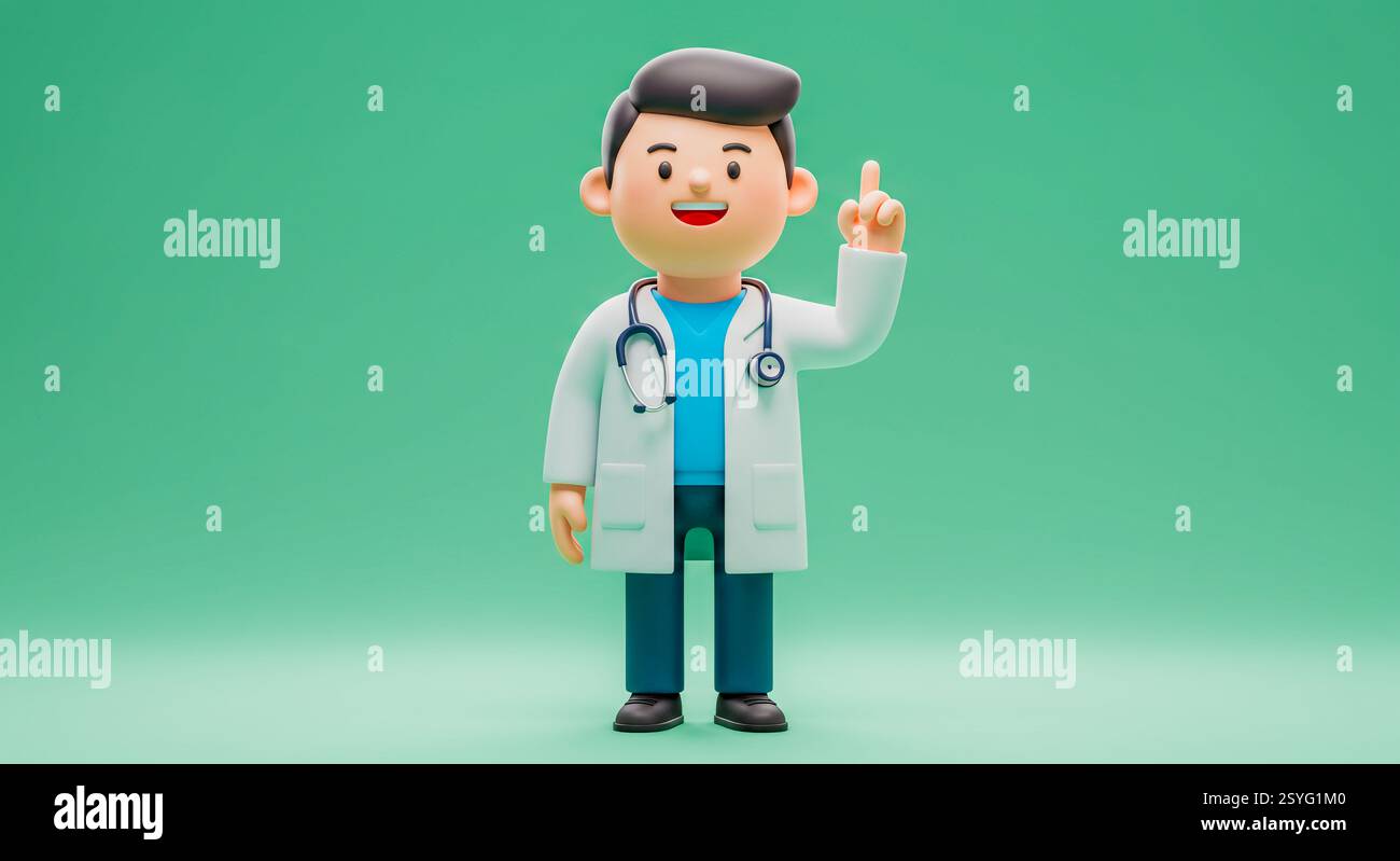 Animated 3D Cartoon Doctor Character Smiling and Pointing Up,3D avatar ...