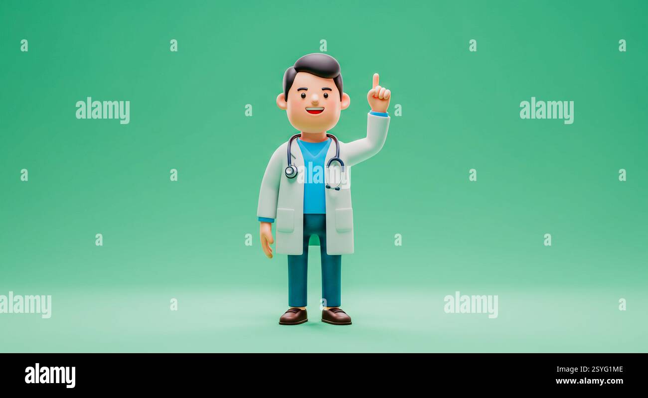 Animated 3D Cartoon Doctor Character Smiling and Pointing Up,3D avatar ...