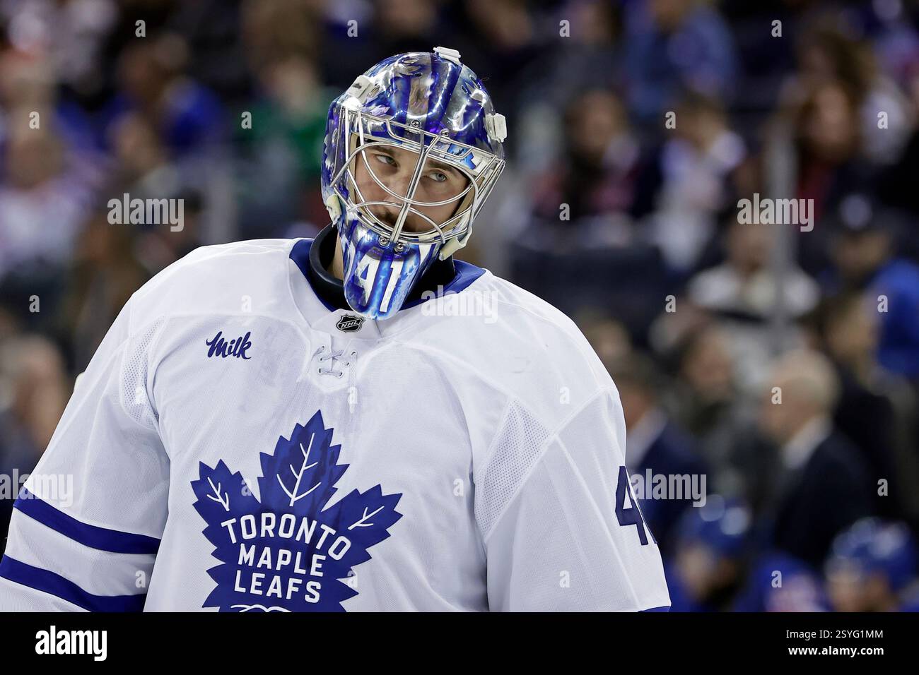 Toronto Maple Leafs goaltender Anthony Stolarz (41) reacts in the ...