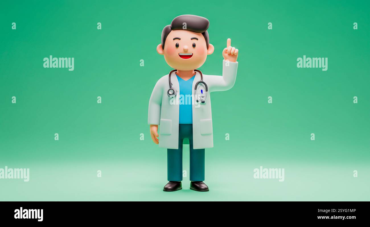 Animated 3D Cartoon Doctor Character Smiling and Pointing Up,3D avatar ...