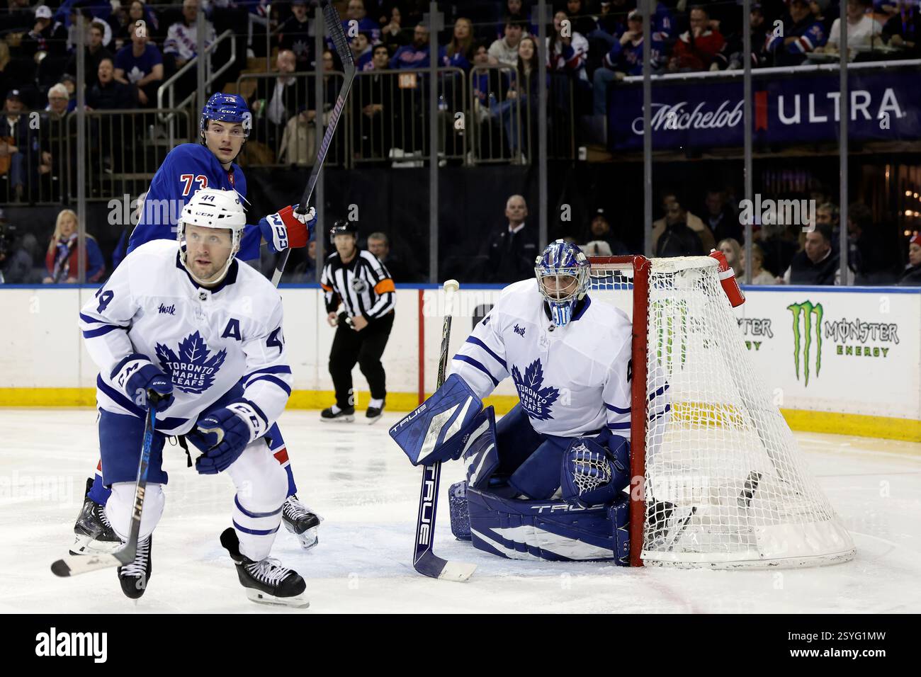 Toronto Maple Leafs goaltender Anthony Stolarz (41) defends in the ...
