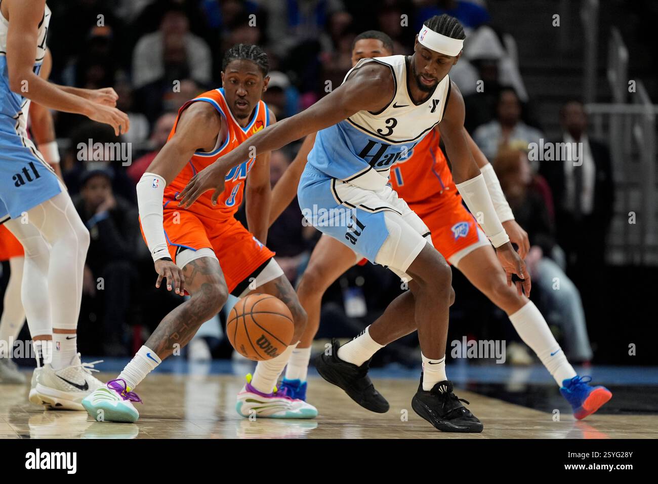 Atlanta Hawks guard Caris LeVert (3) moves the ball against the ...