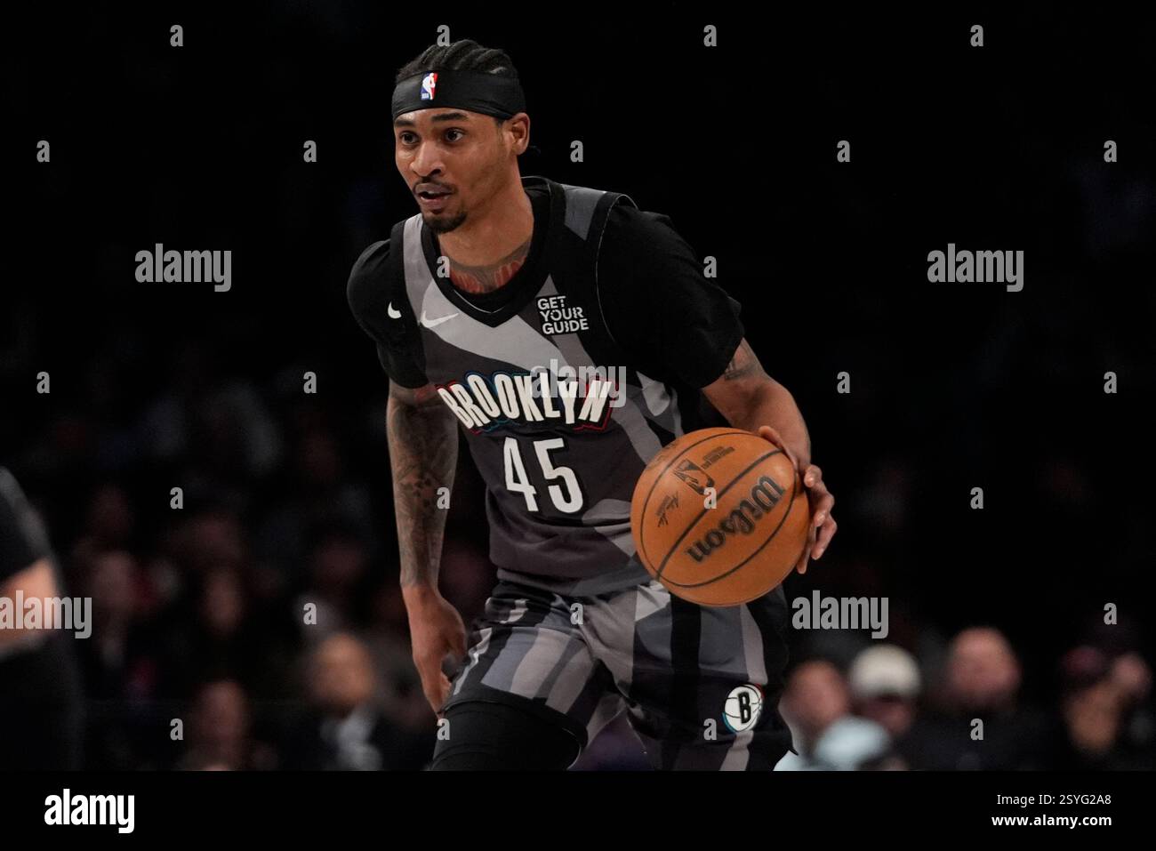 Brooklyn Nets' Keon Johnson (45) looks to pass during the second half ...