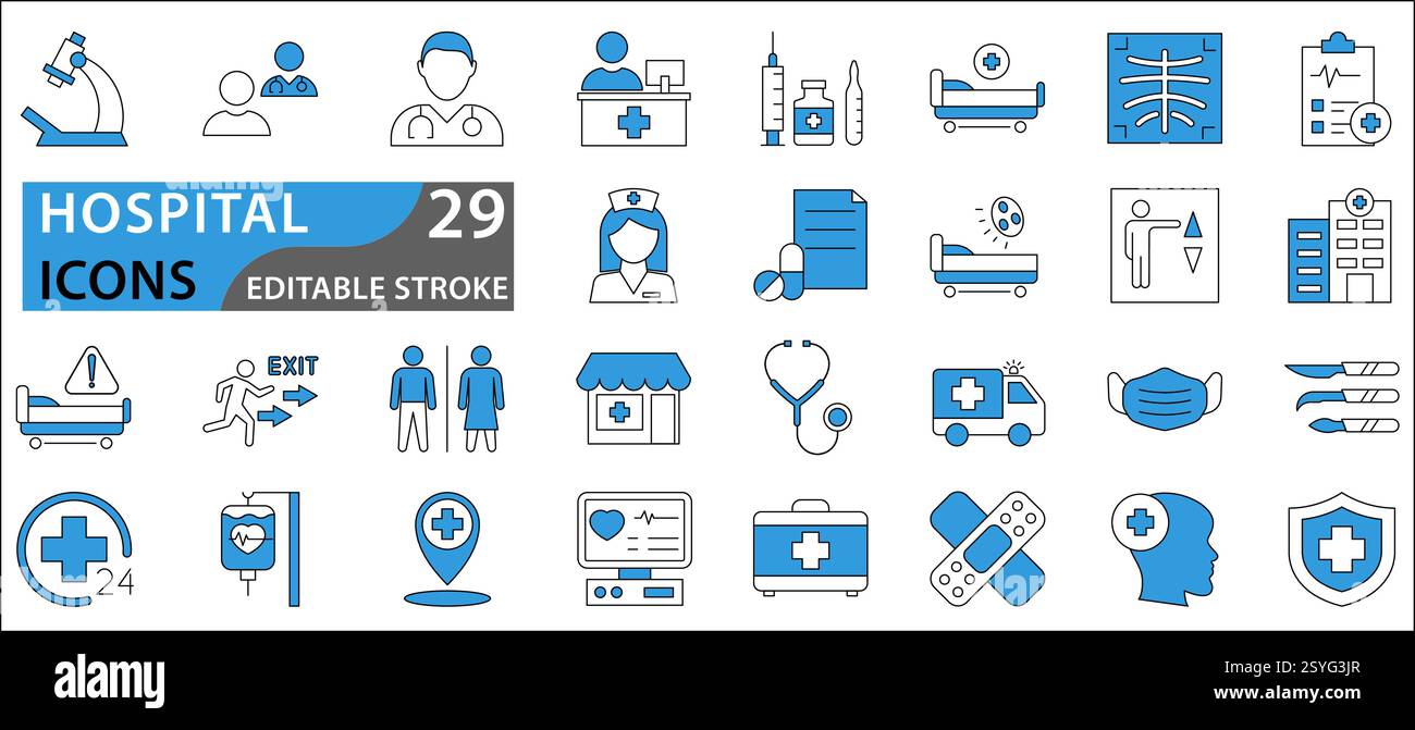 Hospital icons. set icon about hospital and medical. Hospital icon set ...