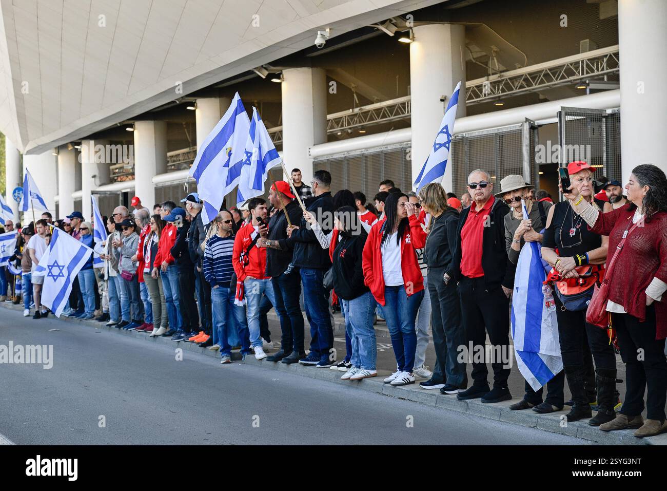 The public, friends and fans of the football team Hapoel Tel Aviv seen ...