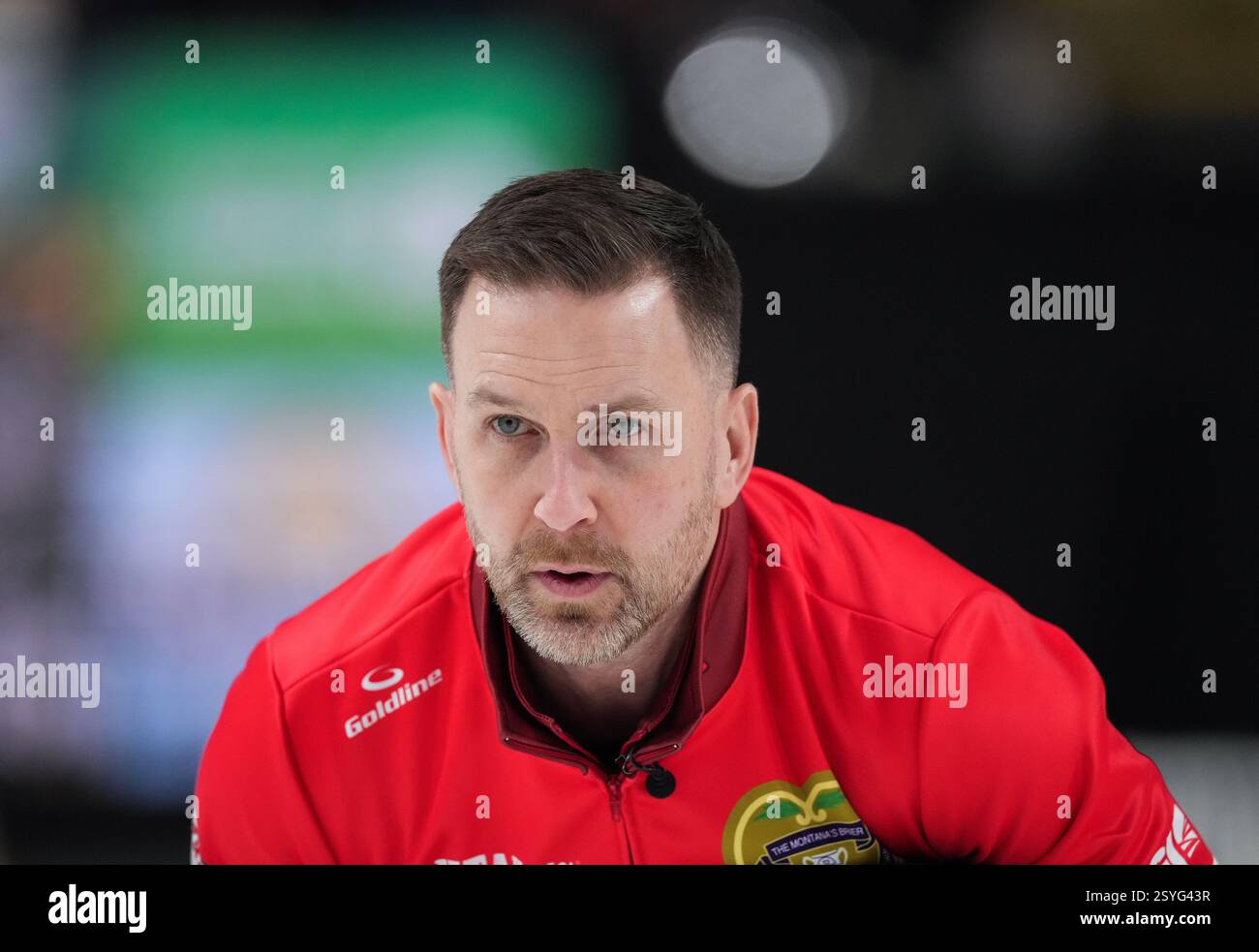 Kelowna, Canada. 28th Feb, 2025. Canada skip Brad Gushue watches his ...