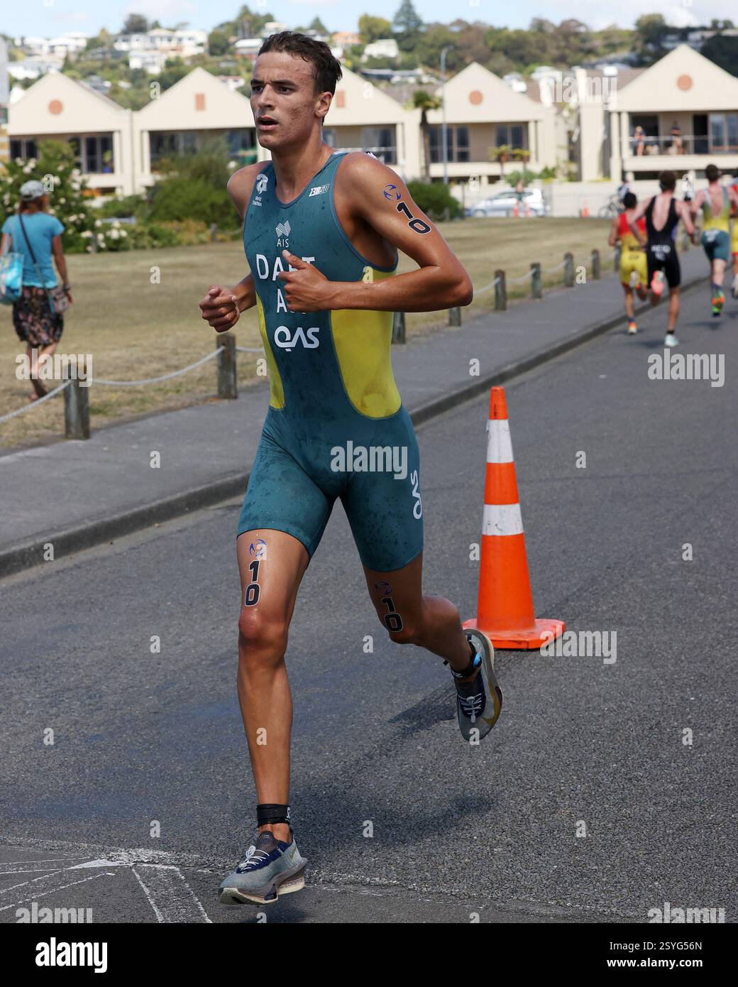 Oscar Dart, of Australia, at the 2025 World Triathlon Cup Napier, on ...