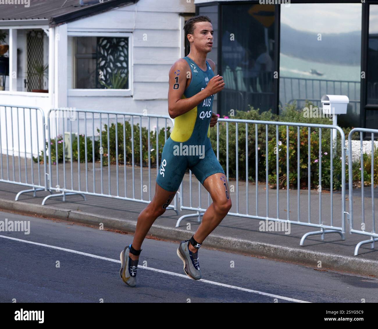 Oscar Dart, of Australia, at the 2025 World Triathlon Cup Napier, on ...