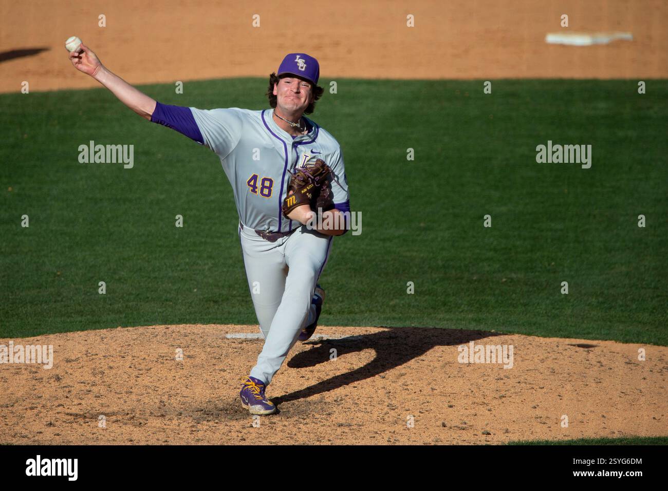 February 28, 2025, Frisco, Texas, USA: LSU pitcher MAVRICK RIZY (48 ...
