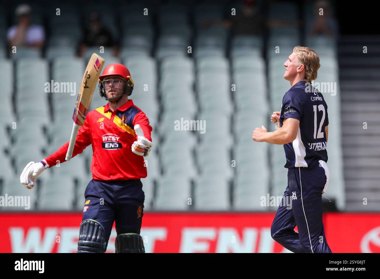 Mackenzie Harvey of the Redbacks bowled by Will Sutherland of the ...