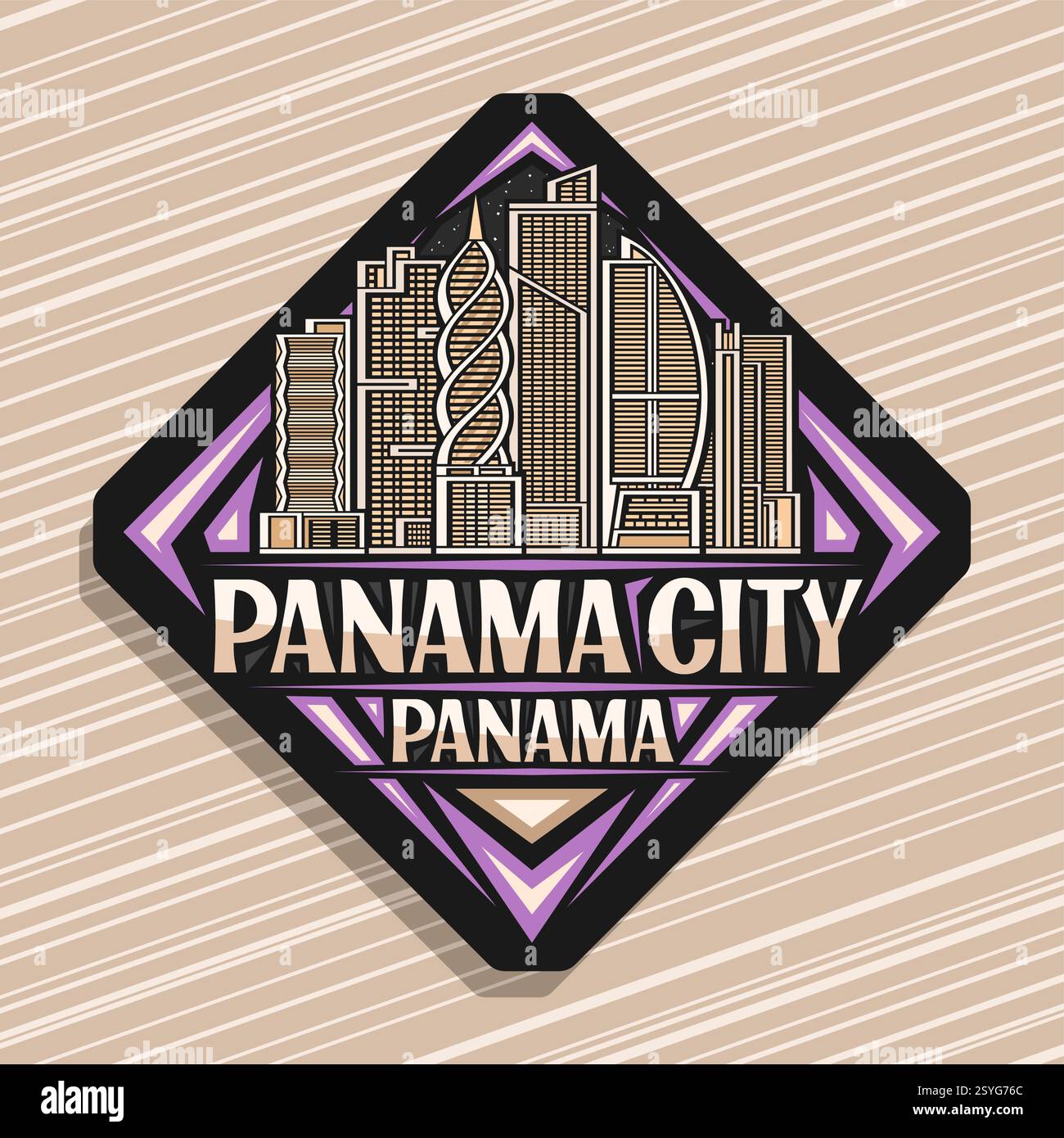 Vector logo for Panama City, black rhomb road sign with line ...