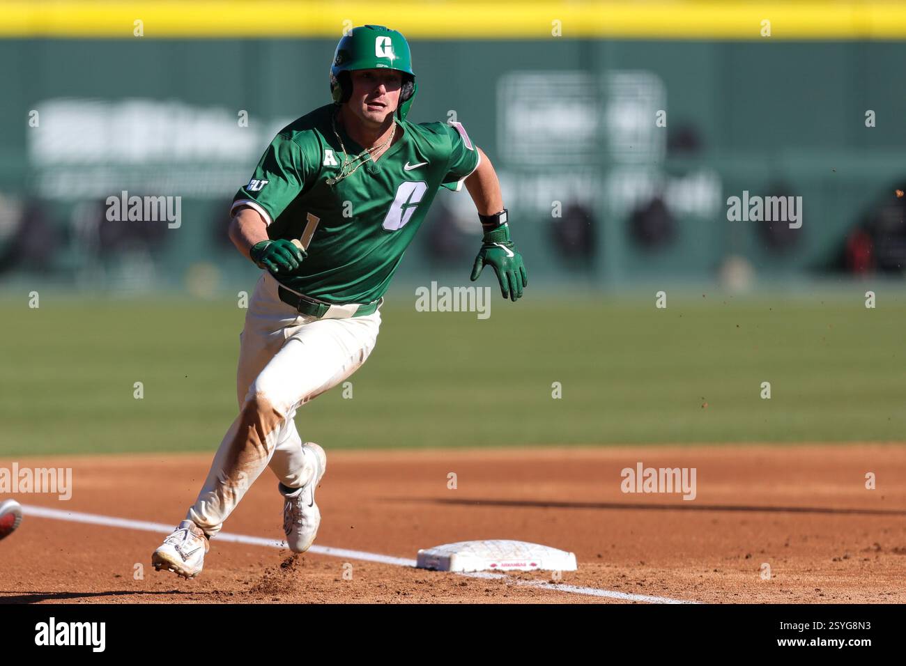 February 28, 2025: Charlotte base runner Carson Bayne (1) comes around ...