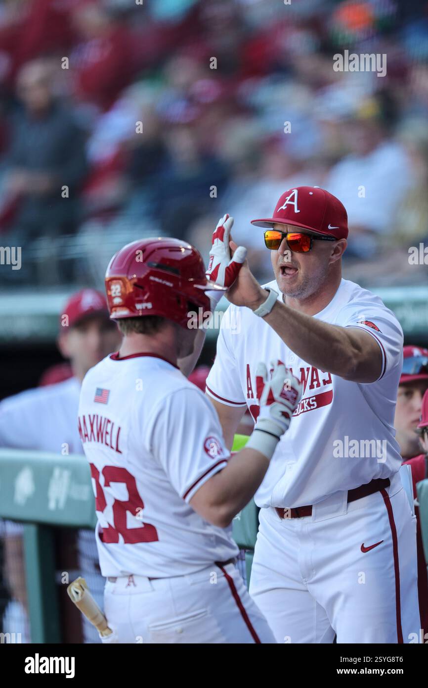 February 28, 2025: Arkansas Assistant Coach Nate Thompson gives a high ...