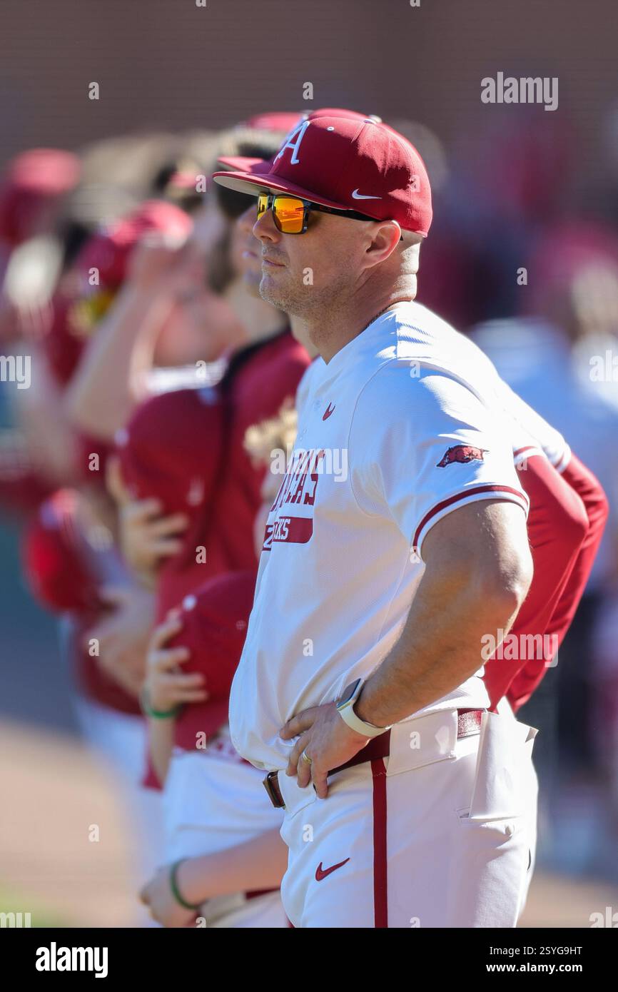 February 28, 2025: Arkansas Assistant Coach Nate Thompson lines up ...