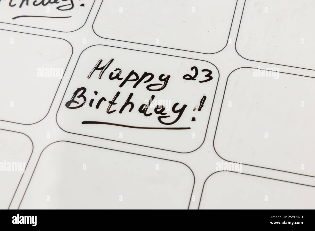 A handwritten message wishing a happy 23rd birthday is visible on a ...