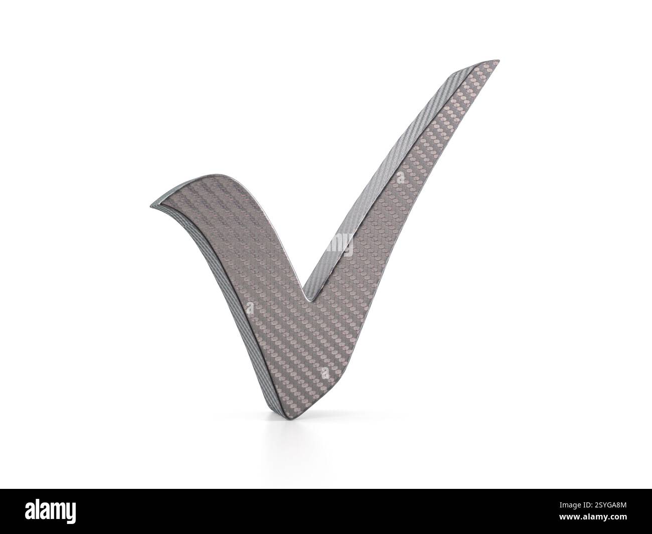 Holographic foil check mark symbol on a white background. 3d ...