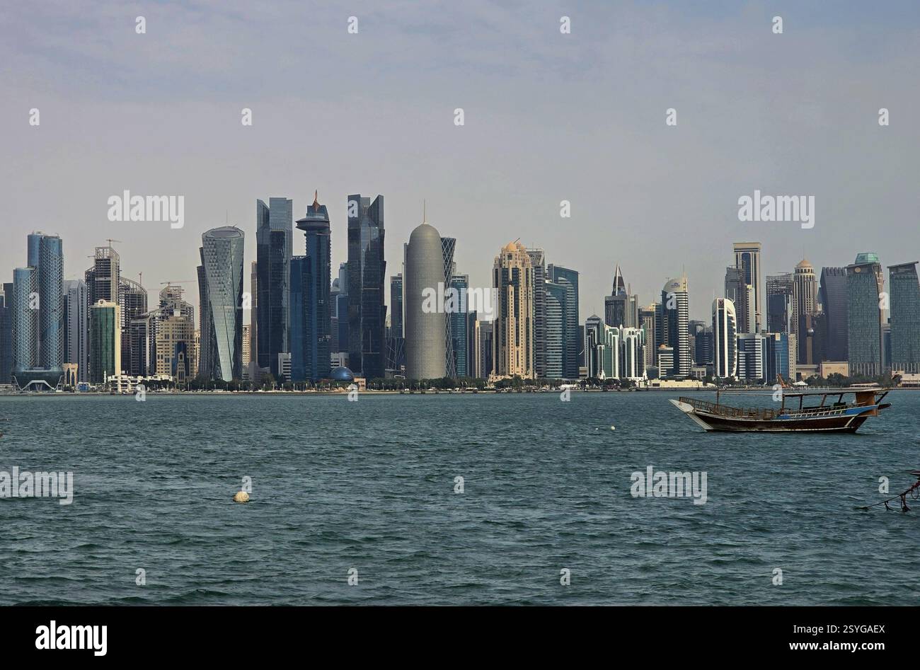 Doha, Qatar. 28th Feb, 2025. General view of a wooden sailboat sailing ...