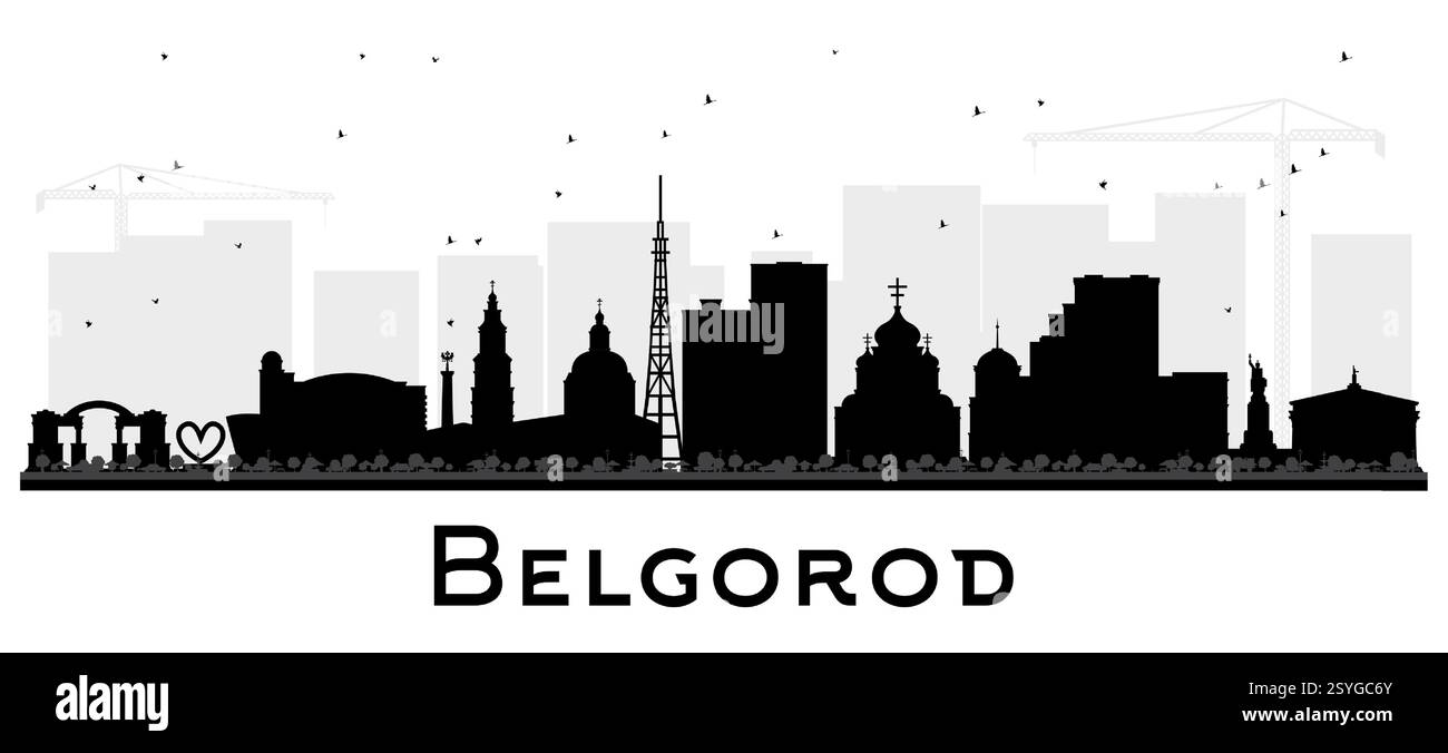 Belgorod Russia city skyline silhouette with black buildings isolated ...