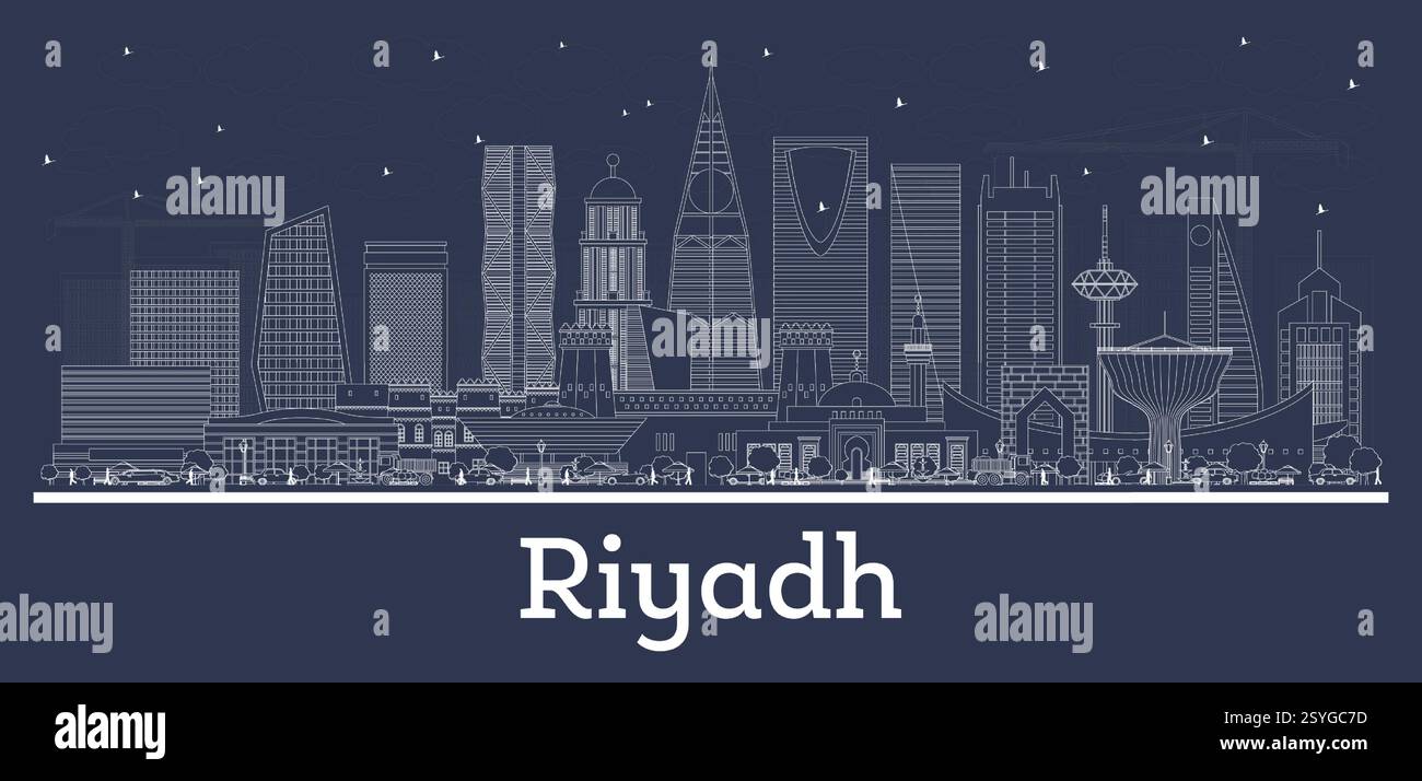 Outline Riyadh Saudi Arabia City Skyline with white Buildings. Vector ...