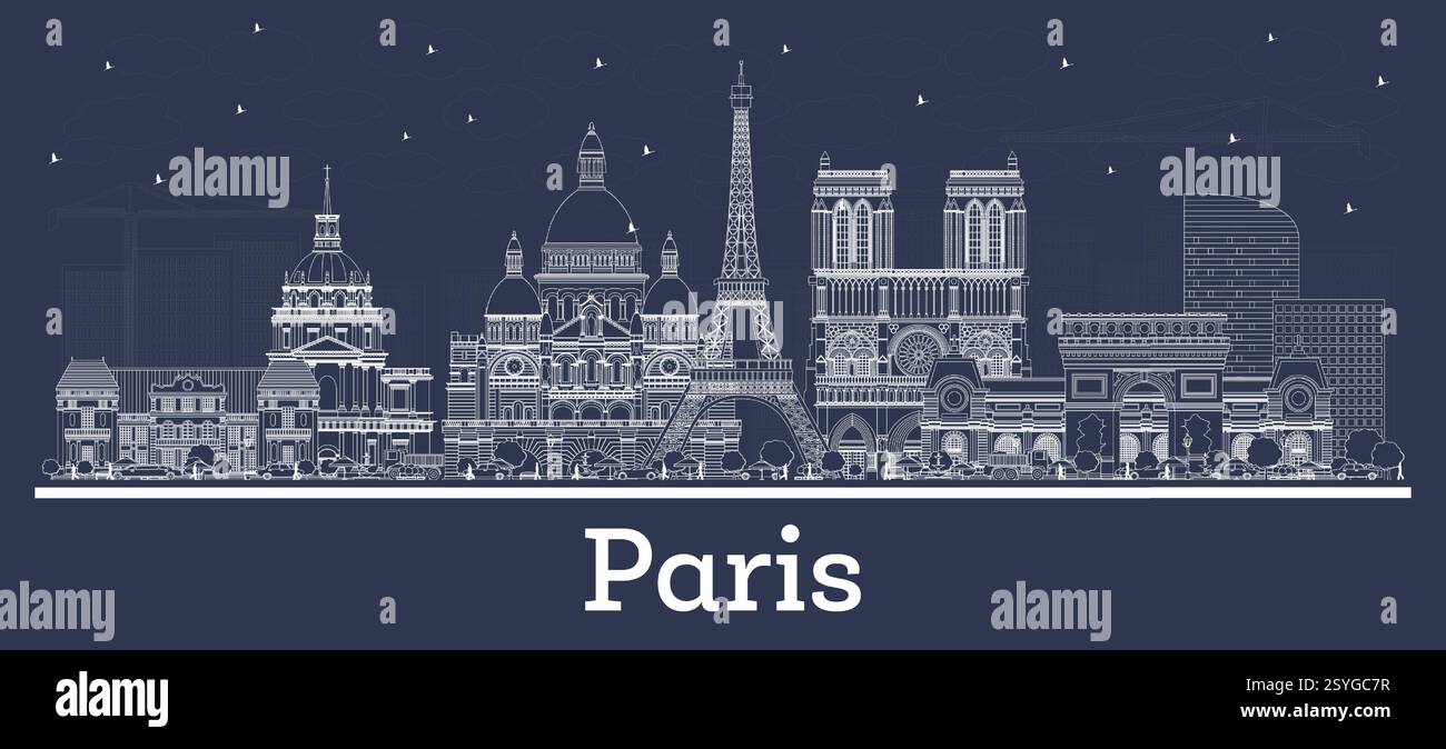 Outline Paris France City Skyline with white Buildings. Vector ...