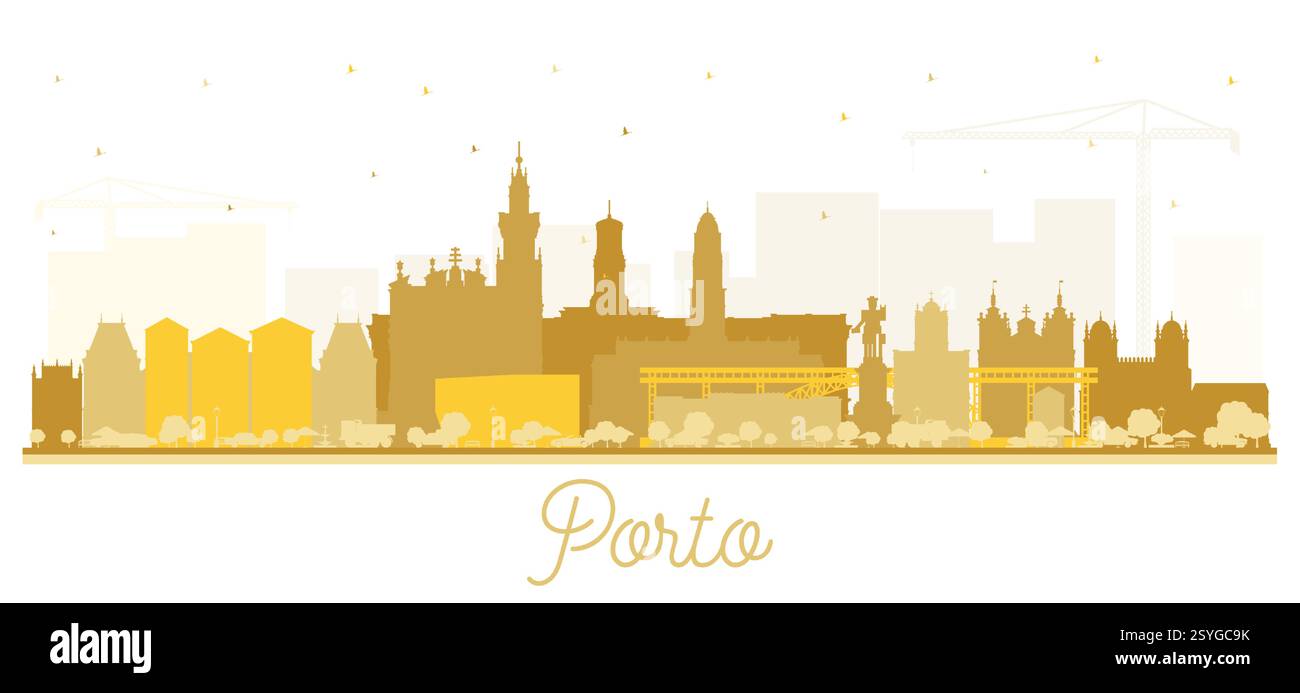 Porto Portugal City Skyline Silhouette with golden Buildings Isolated ...