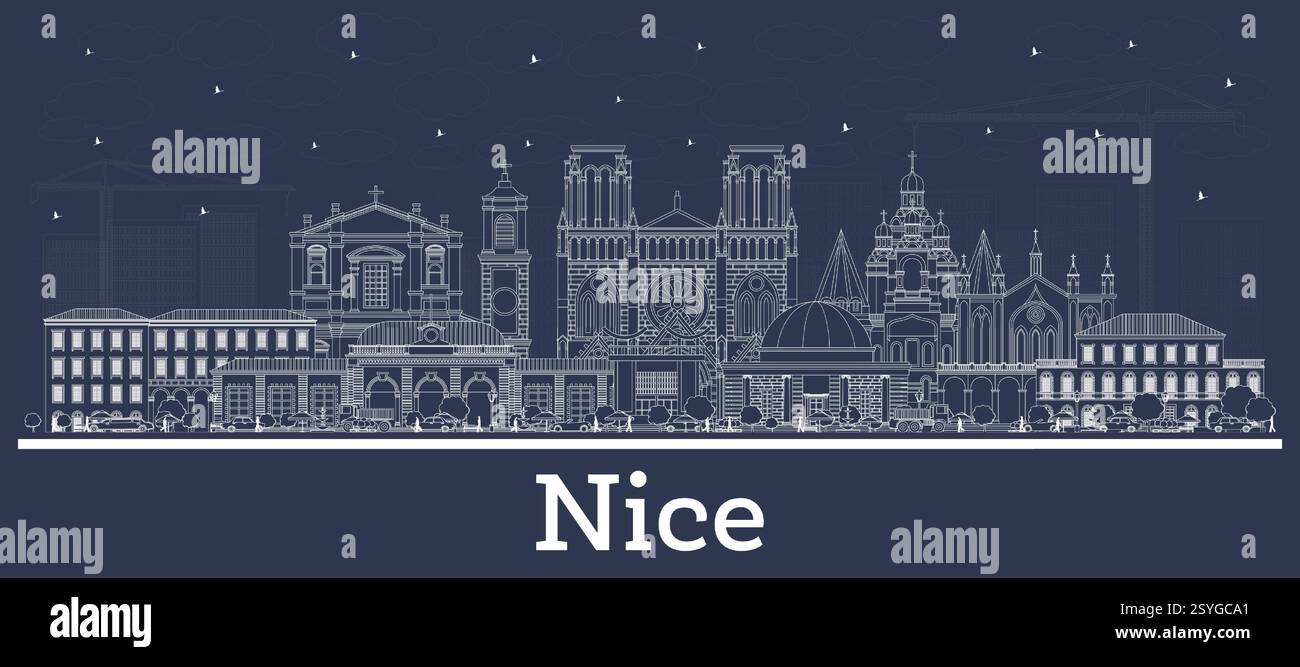 Outline Nice France City Skyline with white Buildings. Vector ...