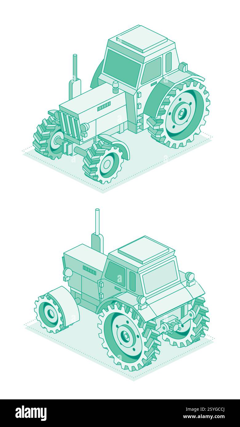Isometric tractor isolated on white background. Vector illustration ...