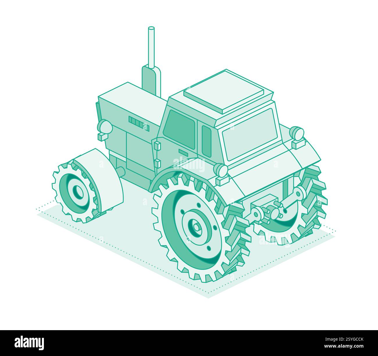Isometric tractor isolated on white background. Back view. Vector ...