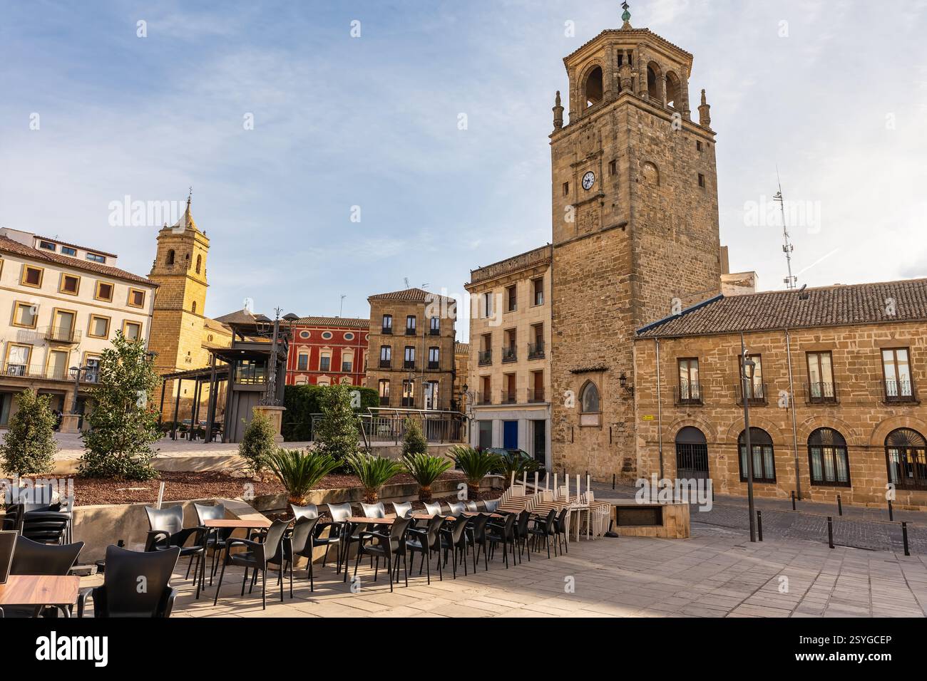 Clock Tower, historic building in the Unesco city square of Ubeda, Jaen ...