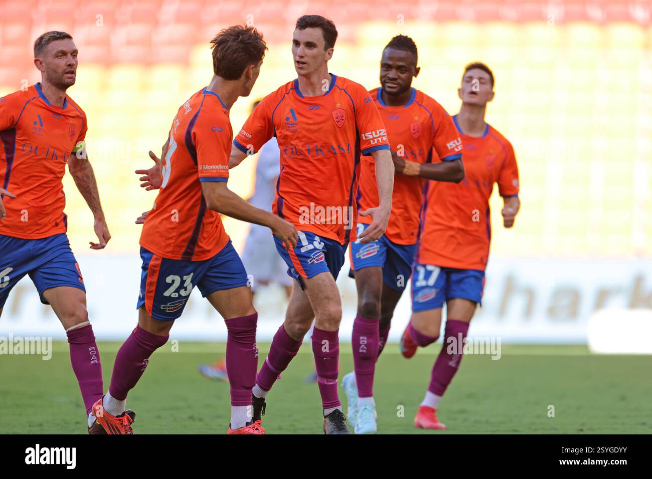 Brisbane, Australia, March 1 2025: Henry Hore (13 Brisbane) celebrates ...