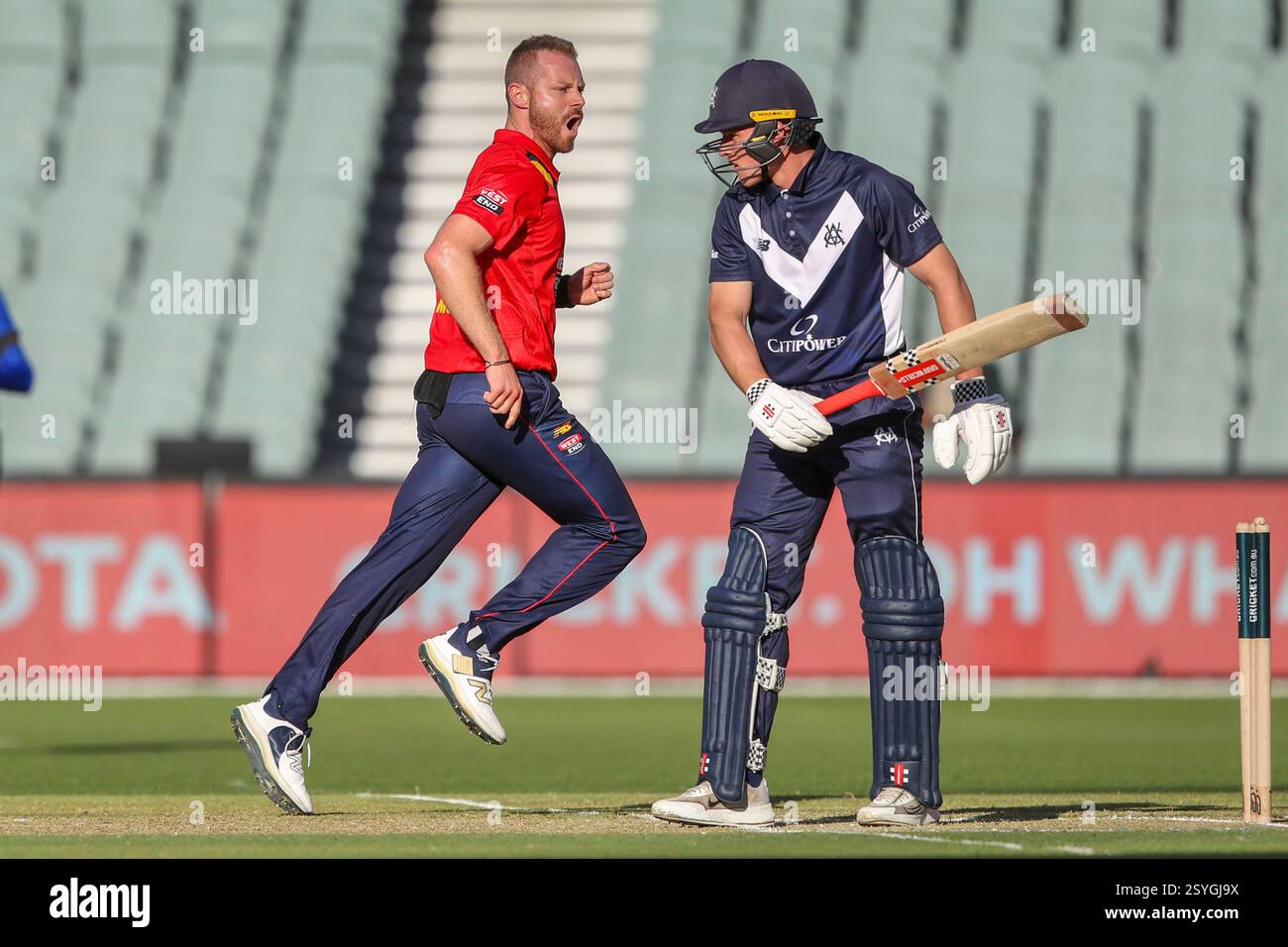 Nathan McAndrew of South Australia celebrates taking the wicket of ...