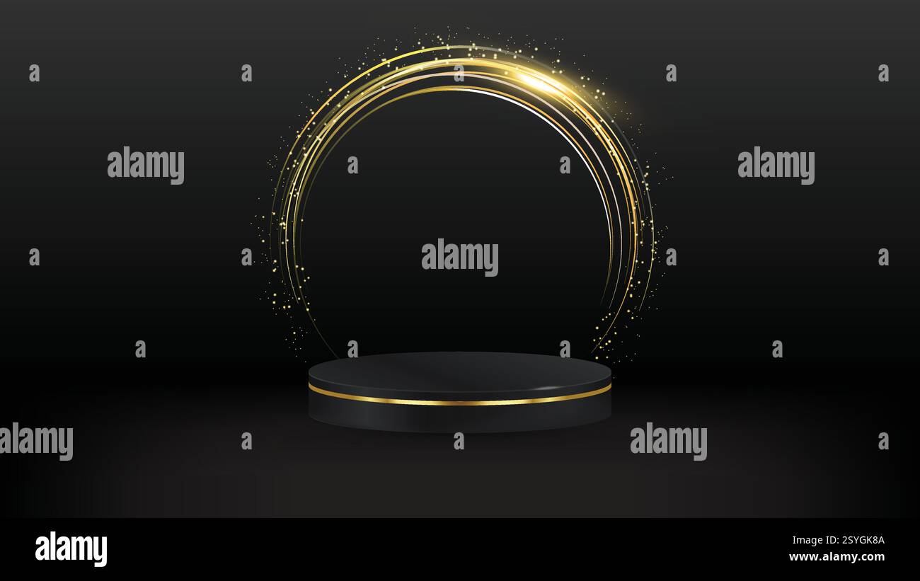 Black and gold podium on black background, geometry podium shape for ...