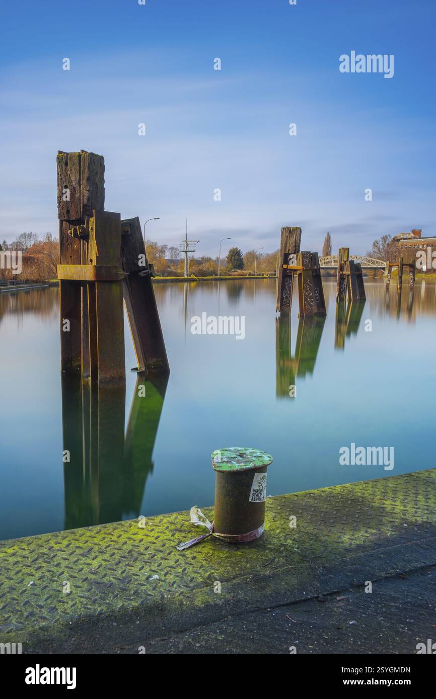 View of a bollard and mooring facilities on the Stichkanal at the ...