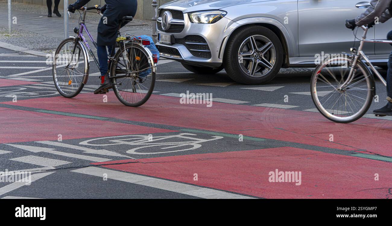 Red marked cycle path in the city centre, Berlin, Germany, Europe Stock ...