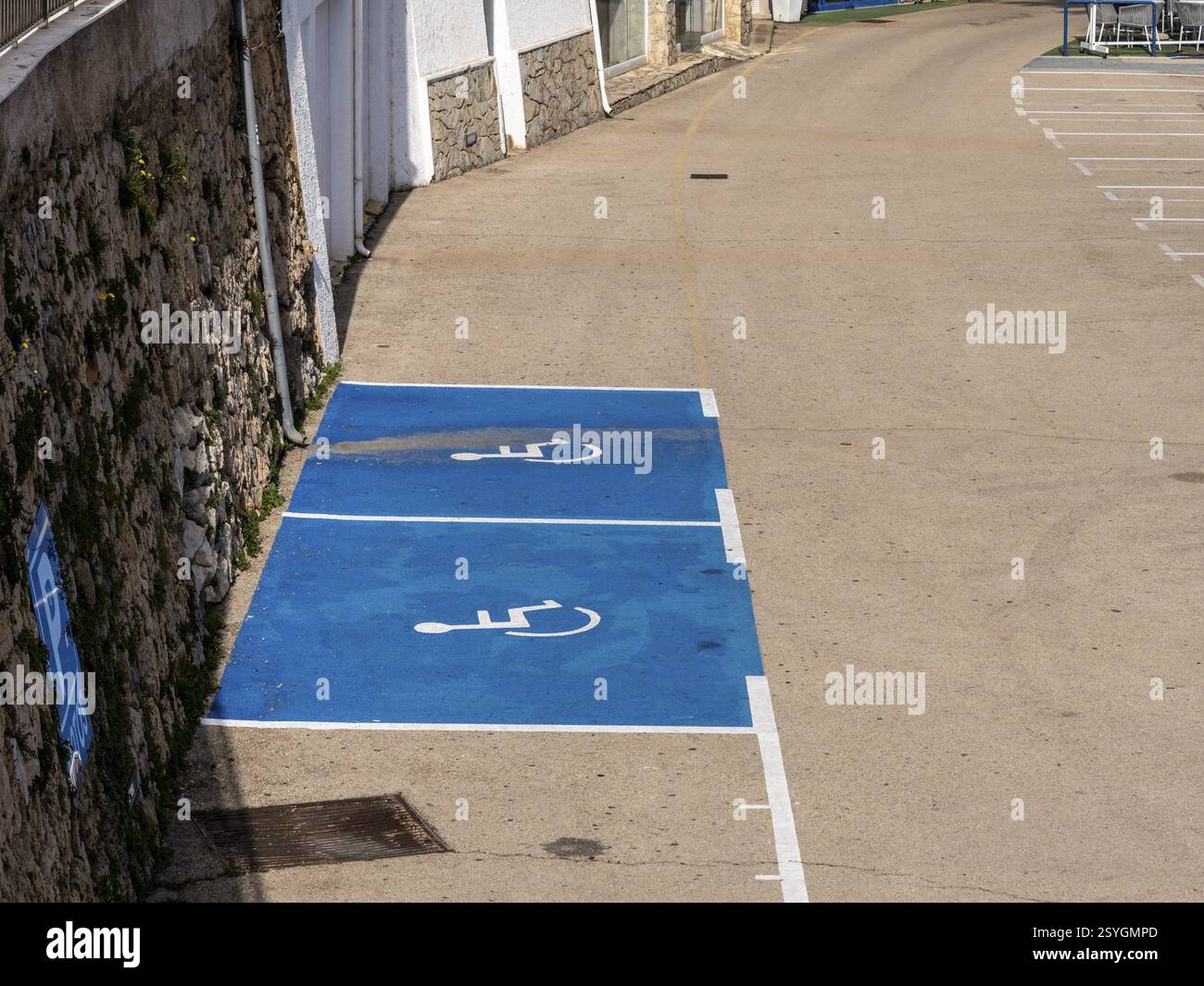 Blue lane markings, parking space for the disabled, Majorca, Spain ...