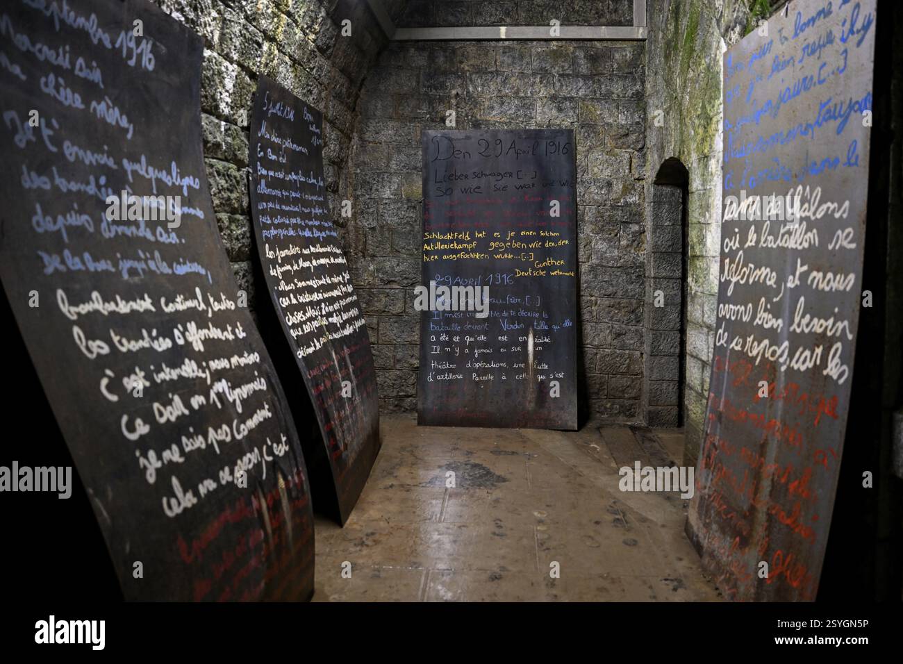 Plaques with sayings of soldiers, Fort de Douaumont, French fortress ...